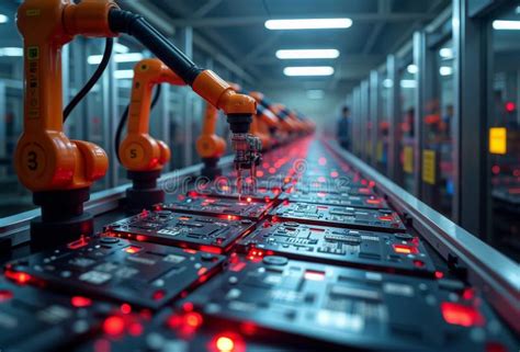 Robotic Arms Collaborating On Factory Assembly Line Generative Ai