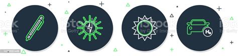 세트 라인 태양 에너지 패널 태양 펜 및 수소 자동차 아이콘 벡터 고정됨에 대한 스톡 벡터 아트 및 기타 이미지 고정됨 교육 교통수단 Istock