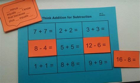 An Addition For Subtraction Is Shown On Top Of A Blue Piece Of Paper