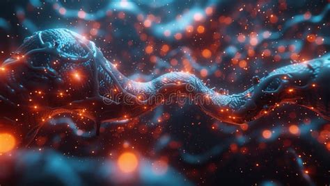 Computer Generated Wave With Glowing Particles In Background Stock