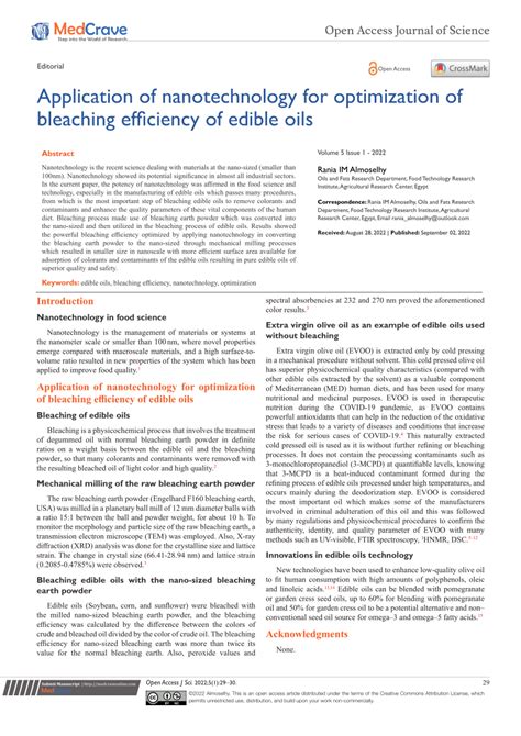 Pdf Application Of Nanotechnology For Optimization Of Bleaching Efficiency Of Edible Oils