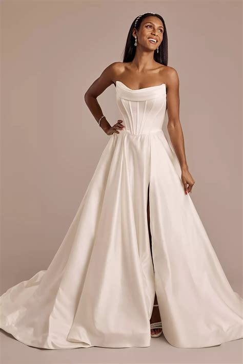 Sculpted Corset Bodice Satin Wedding Dress Davids Bridal