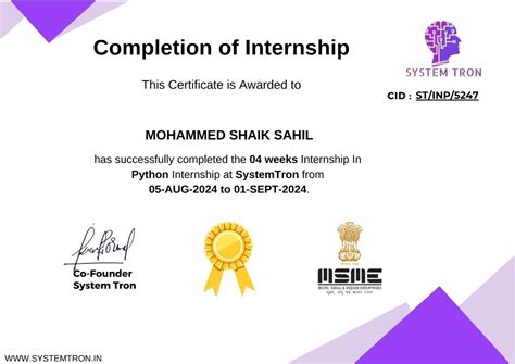 Mohammed Shaik Sahil On Linkedin Im Excited To Share My Internship Experience At Systemtron