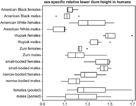 Sex Specific Relative Lower Iliac Height Is Compared By Boxplot Box