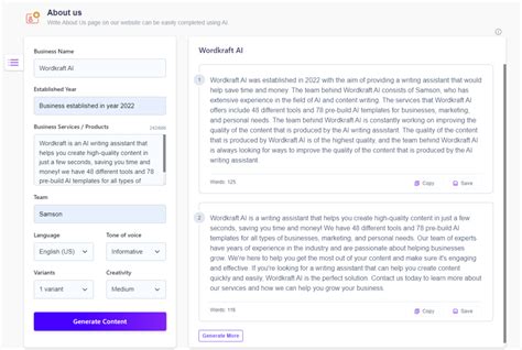 About Us Generator Wordkraft