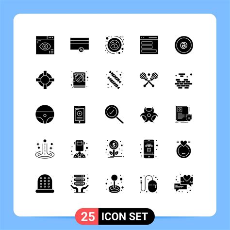 Set Of 25 Vector Solid Glyphs On Grid For Address Interface Percent