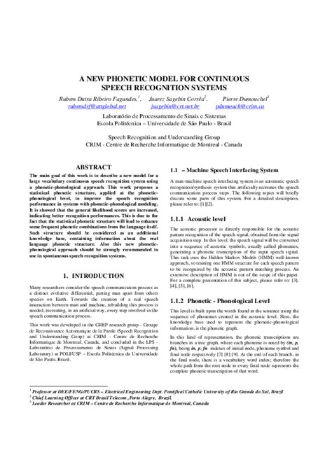 Pdf A New Phonetic Model For Continuous Speech Recognition Systems
