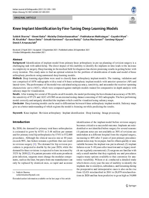 pdf knee implant identification by fine tuning deep learning models prabhakaran mathialagan
