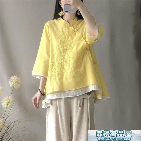 【森漫奇品屋】中國風上衣 禪服 中國風復古斜襟盤扣襯衫春夏季寬松棉麻改良漢服禪意茶服女裝上衣 露天市集 全台最大的網路購物市集
