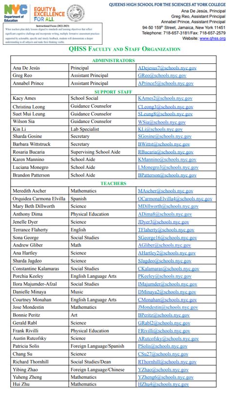 Staff Directory Queens High School For The Sciences At York College