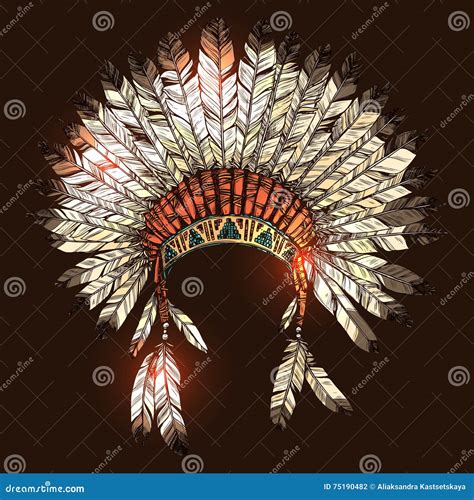 Tocado Dibujado Mano Del Indio Del Nativo Americano Ilustración Del Vector Ilustración De