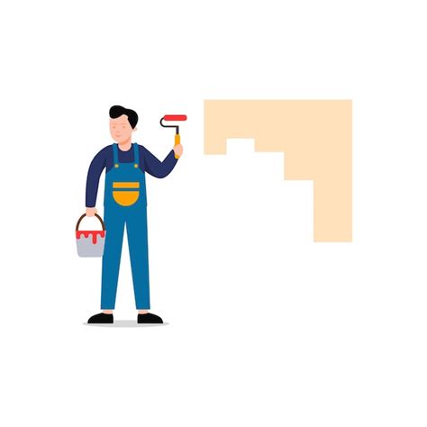 El Chico Está Pintando La Pared Vector Premium