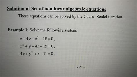 Solved Solution Of Set Of Nonlinear Algebraic Equations