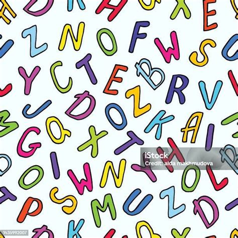 파란색 배경에 이음새가 없는 패턴으로 알파벳 벡터의 영어 글자를 채색했습니다 0명에 대한 스톡 벡터 아트 및 기타 이미지 0명 교육 낱말 Istock