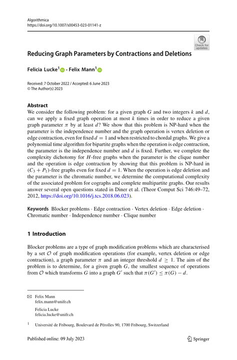 Pdf Reducing Graph Parameters By Contractions And Deletions