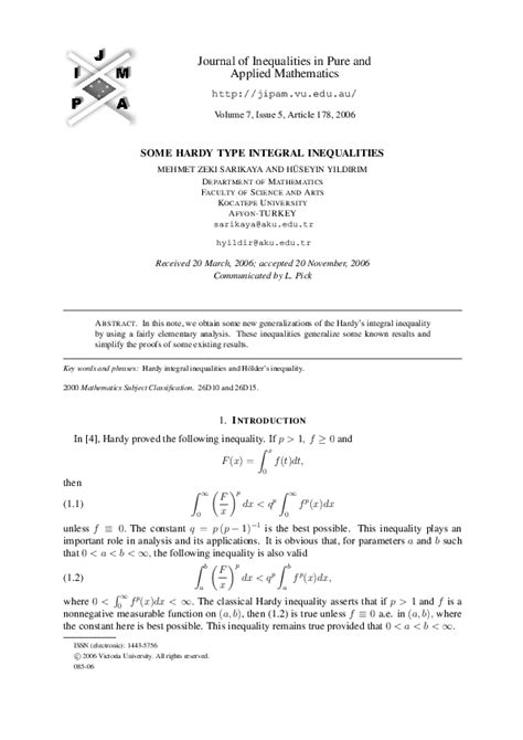 Pdf Some Hardy Type Integral Inequalities