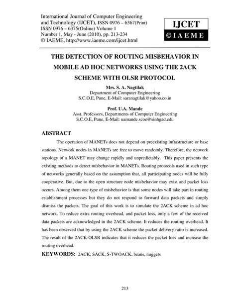 The Detection Of Routing Misbehavior In Mobile Ad Hoc Networks Pdf