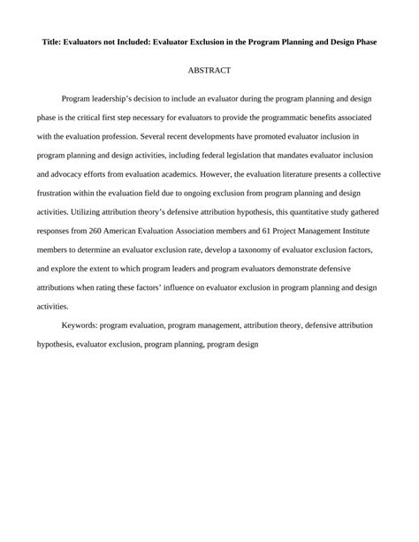 Pdf Evaluators Not Included Evaluator Exclusion In The Program