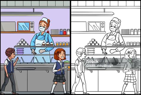 점심 아가씨 색칠하기 페이지 컬러 일러스트레이션 낙서 드로잉에 대한 스톡 벡터 아트 및 기타 이미지 낙서 드로잉 다중 색상 디자인 Istock