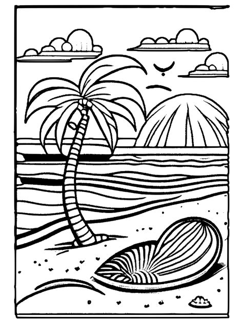 Beach Coloring Page With Palm Trees · Creative Fabrica