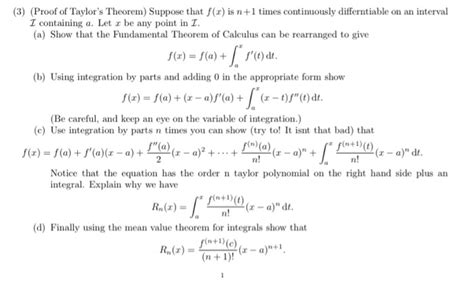Solved Proof Of Taylor S Theorem Suppose That F X Is Chegg Com