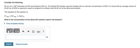 Solved Ml Of A M Solution Of Hcl Was Diluted To Chegg Com
