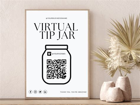 Tip Sign With Qr Code Venmo Tip Sign Template Virtual Tip Etsy