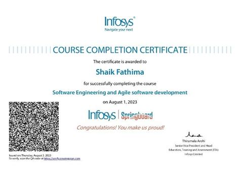 Fathima Shaik On Linkedin I Successfully Completed Software Engineering And Agile Software