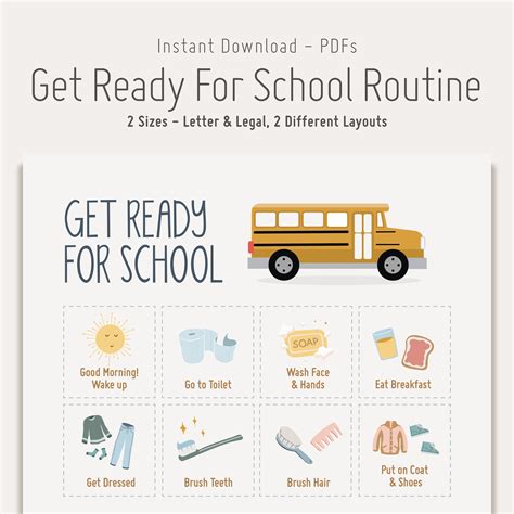 Morning Get Ready For School Routine Chart Printable Visual Routine