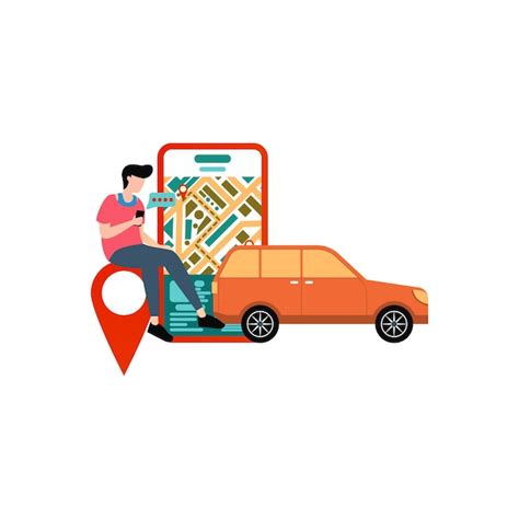 Boy Searching Location On Mobile Map Premium Vector