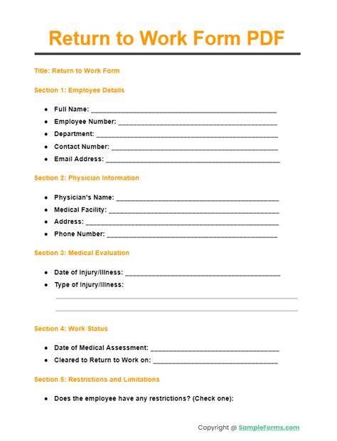 FREE 54 Return To Work Form Samples PDF MS Word Google Docs