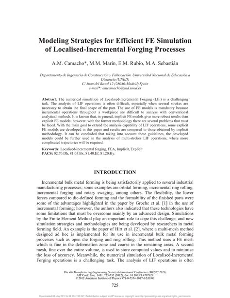 Pdf Modeling Strategies For Efficient Fe Simulation Of Localised Incremental Forging Processes