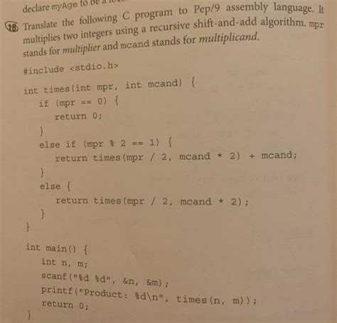 Solved 18 Translate The Following C Program To Pep9