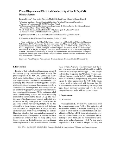 Pdf Phase Diagram And Electrical Conductivity Of The Prbr3 Csbr Binary System