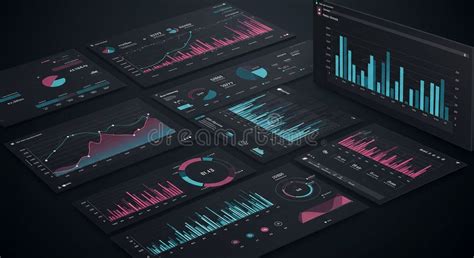 Digital Dashboards Displaying Various Data Visualizations Including Bar Graphs Line Stock