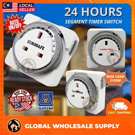 Sirim Eurosafe Rapid Tech Sunstar 24hrs 13amp Plug In Timer Switch Analog Theben Type White
