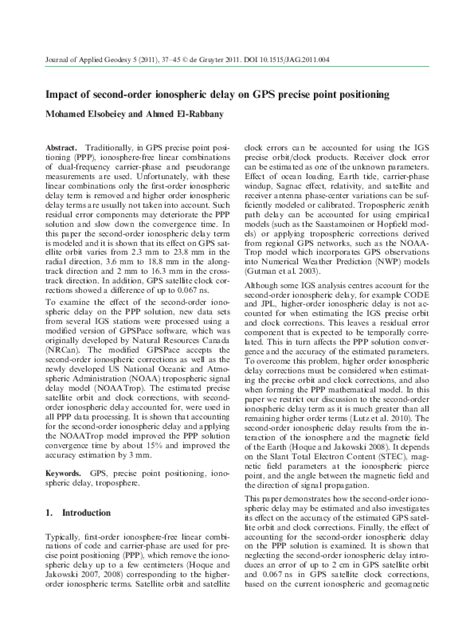 Pdf Impact Of Second Order Ionospheric Delay On Gps Precise Point Positioning