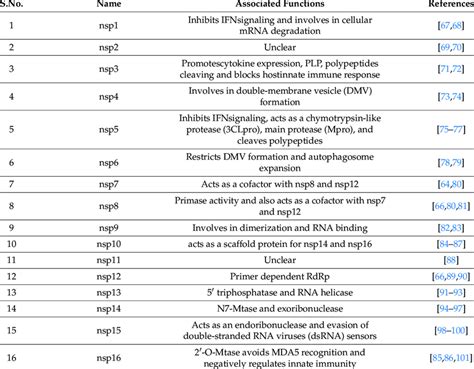 Non Structural Proteins Nsps And Associated Functions Download