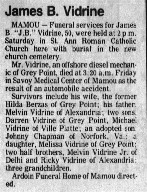 James Buford Vidrine 1935 1986 Find A Grave Memorial