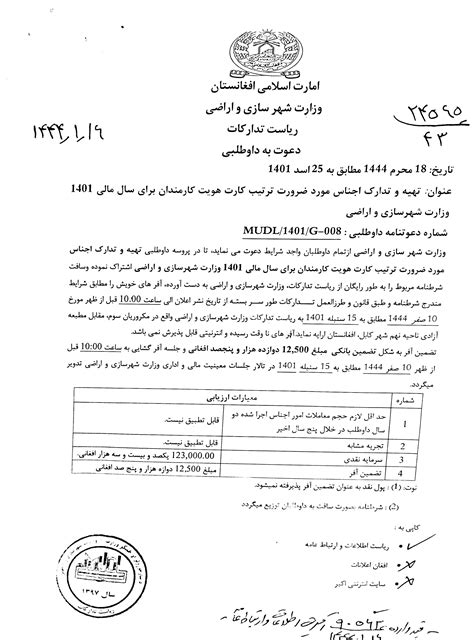 تهیه و تدارک اجناس مورد ضرورت کارت هویت کارمندان برای سال ۱۴۰۱ وزارت شهرسازی و اراضی Mudl