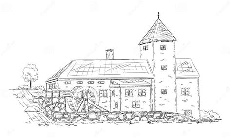 Watermill Histórico Da Construção Ilustração Do Vetor Ilustração De