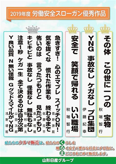 優秀作品をポスターに 山形日産グループ、労働安全スローガン｜地域総合｜東北