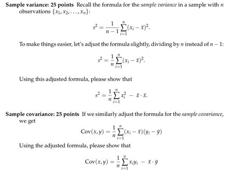 solved sample variance 25 points recall the formula for the