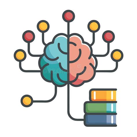 Artificial Intelligence Learning And Data Analysis With A Brain And Books Stock Vector