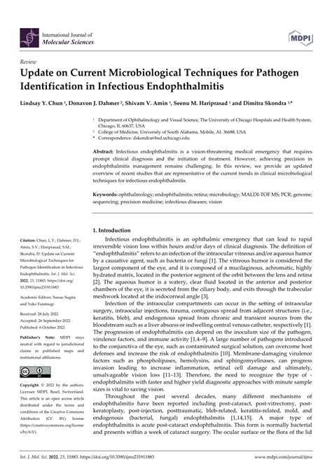 Pdf Update On Current Microbiological Techniques For Pathogen Identification In Infectious