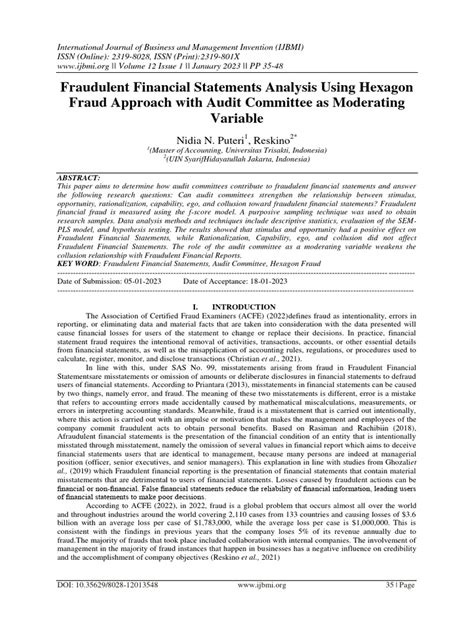 Fraudulent Financial Statements Analysis Using Hexagon Fraud Approach