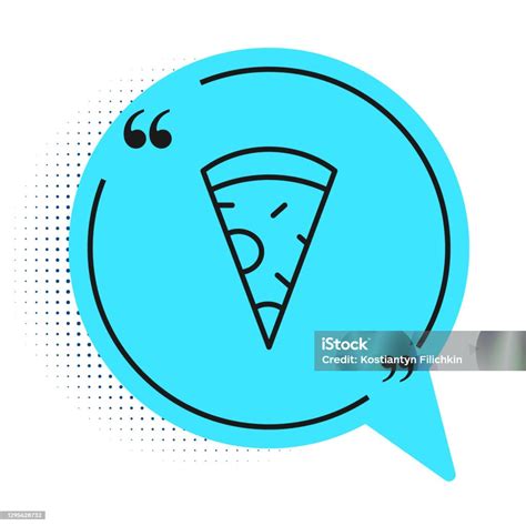 흰색 배경에 고립 된 피자 아이콘의 검은 줄 조각 패스트 푸드 메뉴 파란색 음성 버블 기호입니다 벡터 검은색에 대한 스톡 벡터 아트 및 기타 이미지 Istock