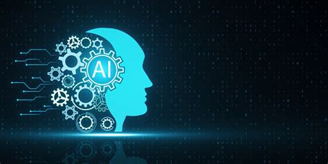 창조적 인 머리 윤곽선과 톱니 Ai 홀로그램은 진한 파란색 기술 배경에 모형 장소와 함께 인공 지능 및 기계 학습 개념 3d 렌더링 3차원 형태에 대한 스톡 사진 및 기타