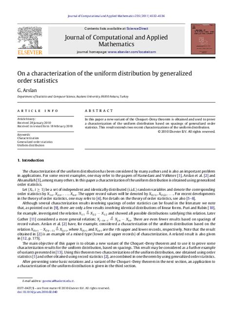 Pdf On A Characterization Of The Uniform Distribution By Generalized