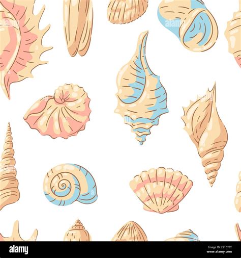 Seamless Pattern With Seashells Tropical Underwater Mollusk Shells